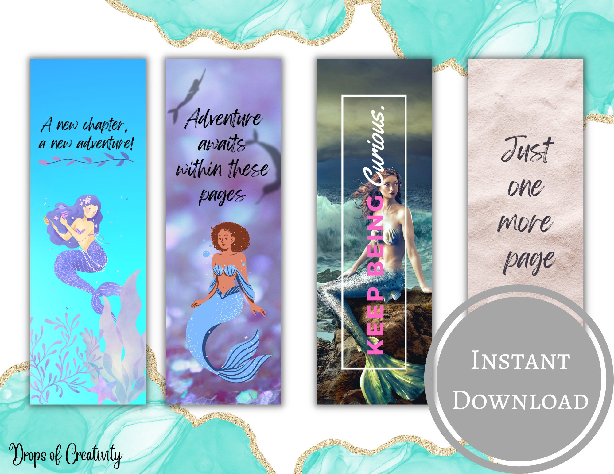 Mermaid Bookmarks Printable – Under the Sea Fantasy Bookmark PDF for ...