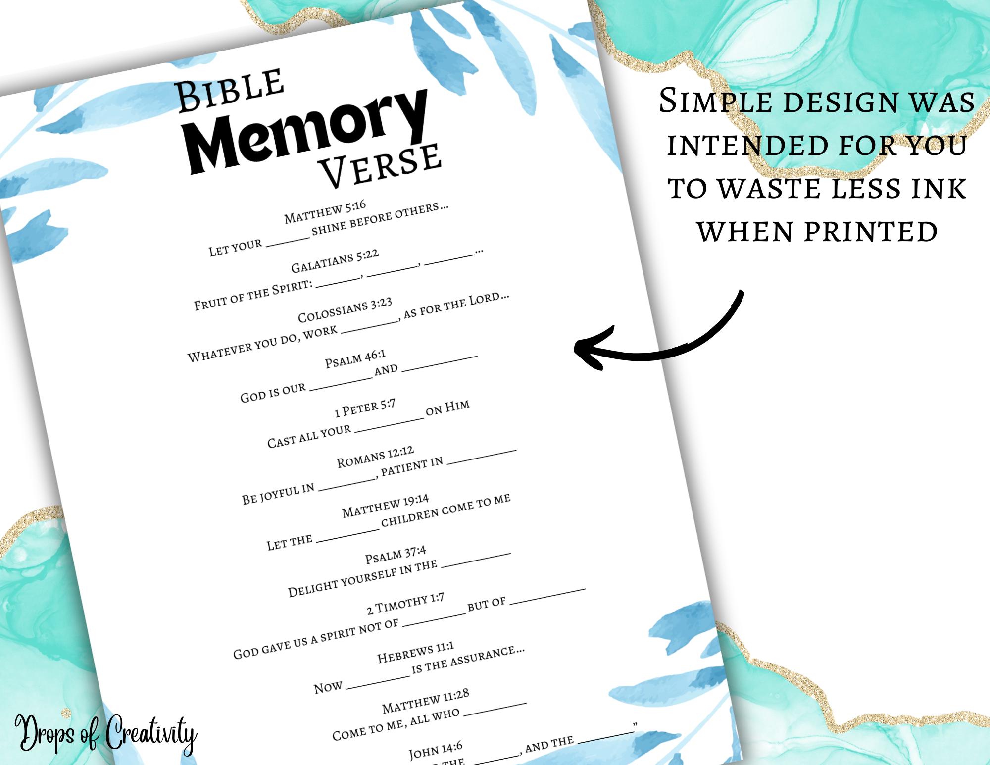 Bible Memory Verse Worksheet Printable – Fill in the Blank Bible Study ...