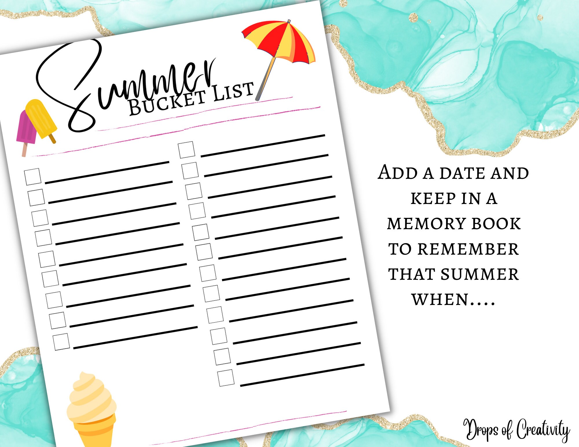 Summer Bucket List, Summer Check List, Printable, PDF - Etsy