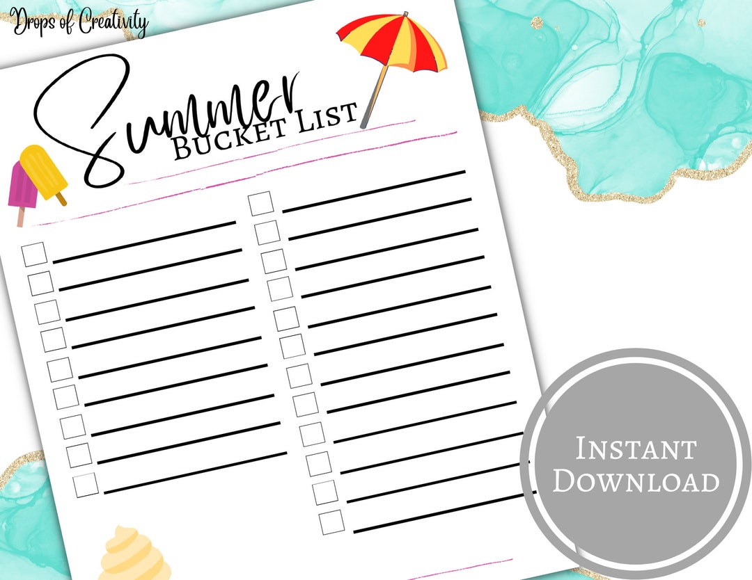 Summer Bucket List, Summer Check List, Printable, PDF - Etsy