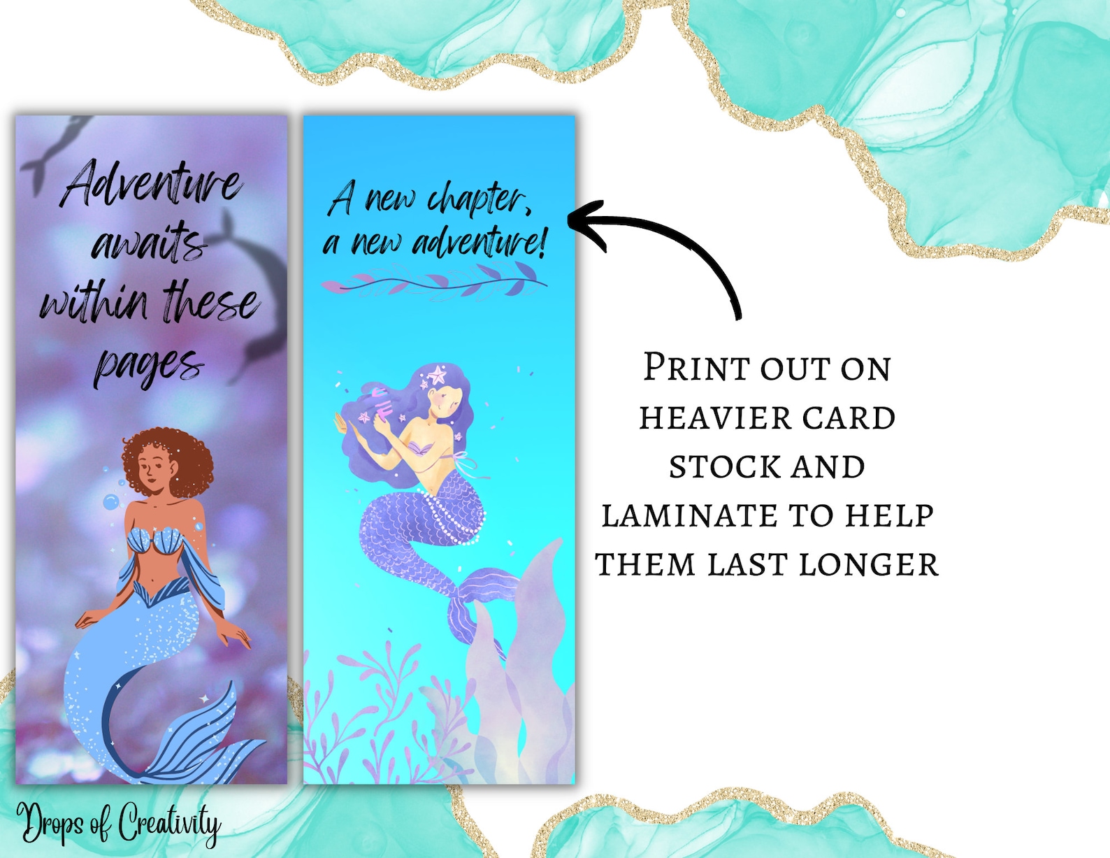 Mermaid Bookmarks Set of 4 Printables - Etsy