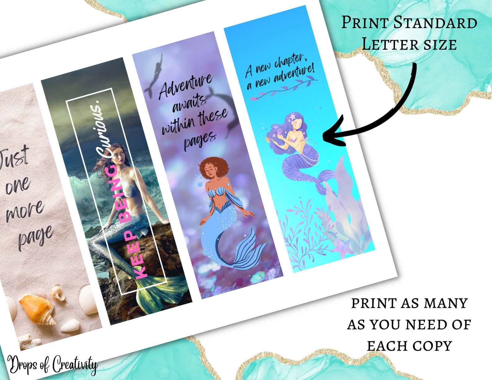 Mermaid Bookmarks Set of 4 Printables - Etsy