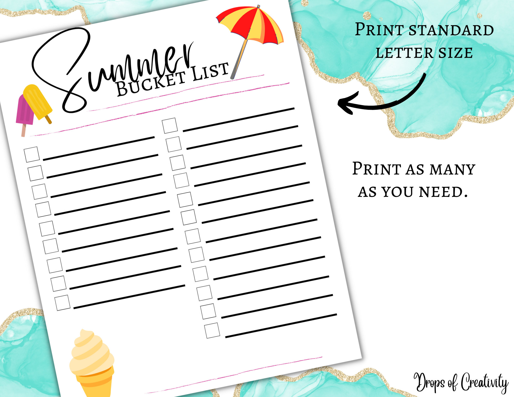 Summer Bucket List, Summer Check List, Printable, PDF - Etsy