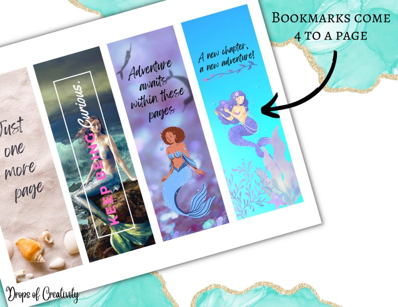 Mermaid Bookmarks Printable – Under the Sea Fantasy Bookmark PDF for ...