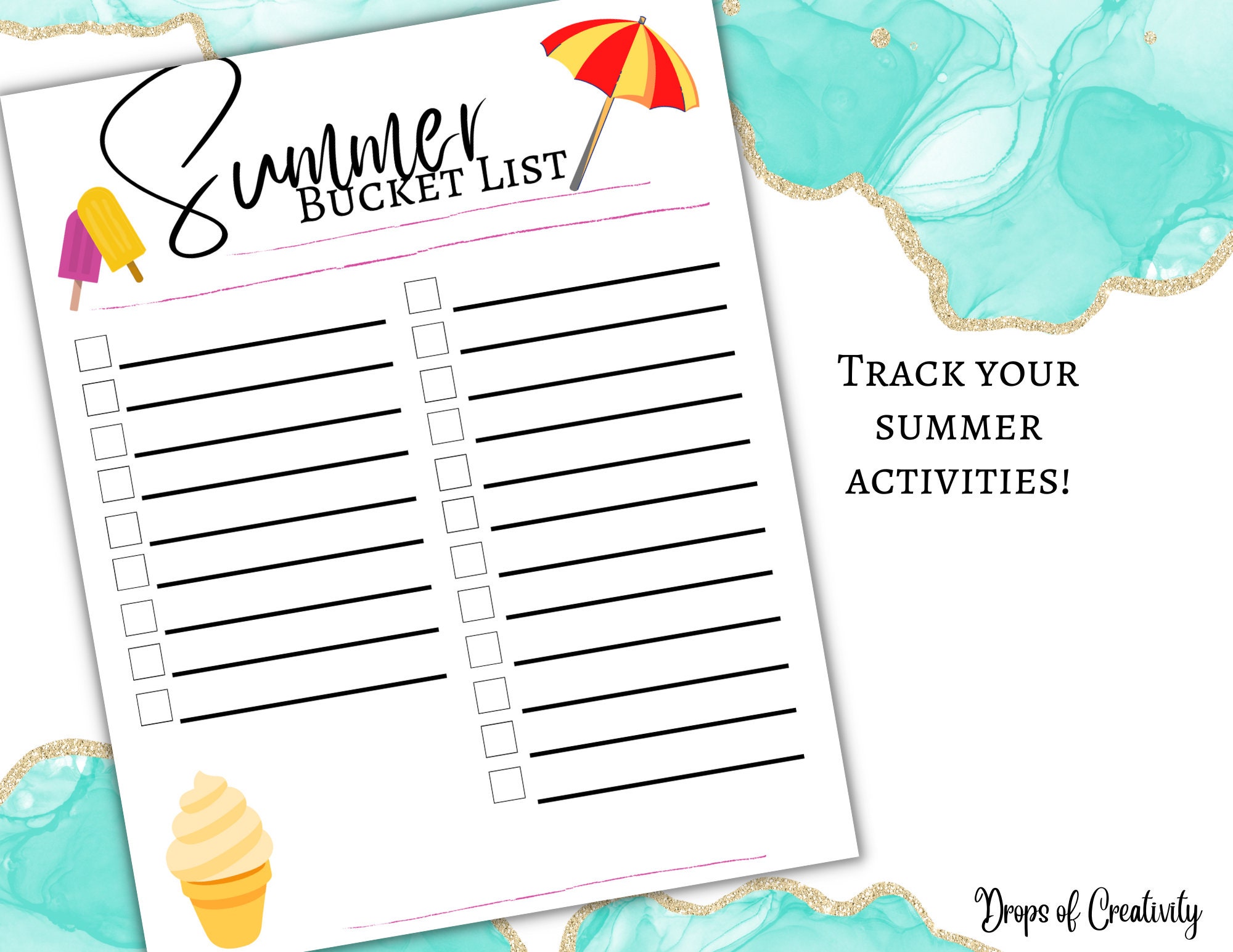 Summer Bucket List, Summer Check List, Printable, PDF - Etsy