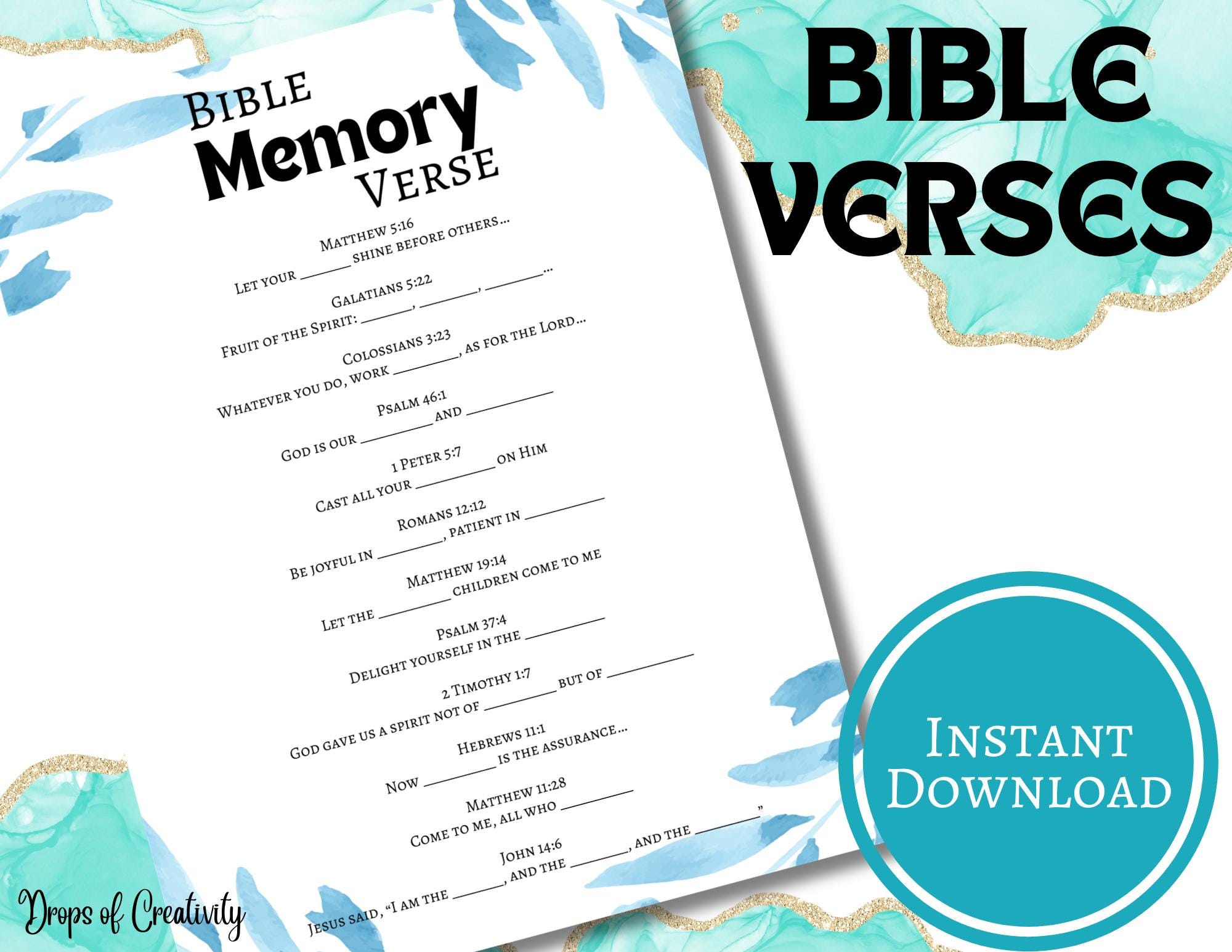 Bible Memory Verse Worksheet Printable – Fill in the Blank Bible Study ...