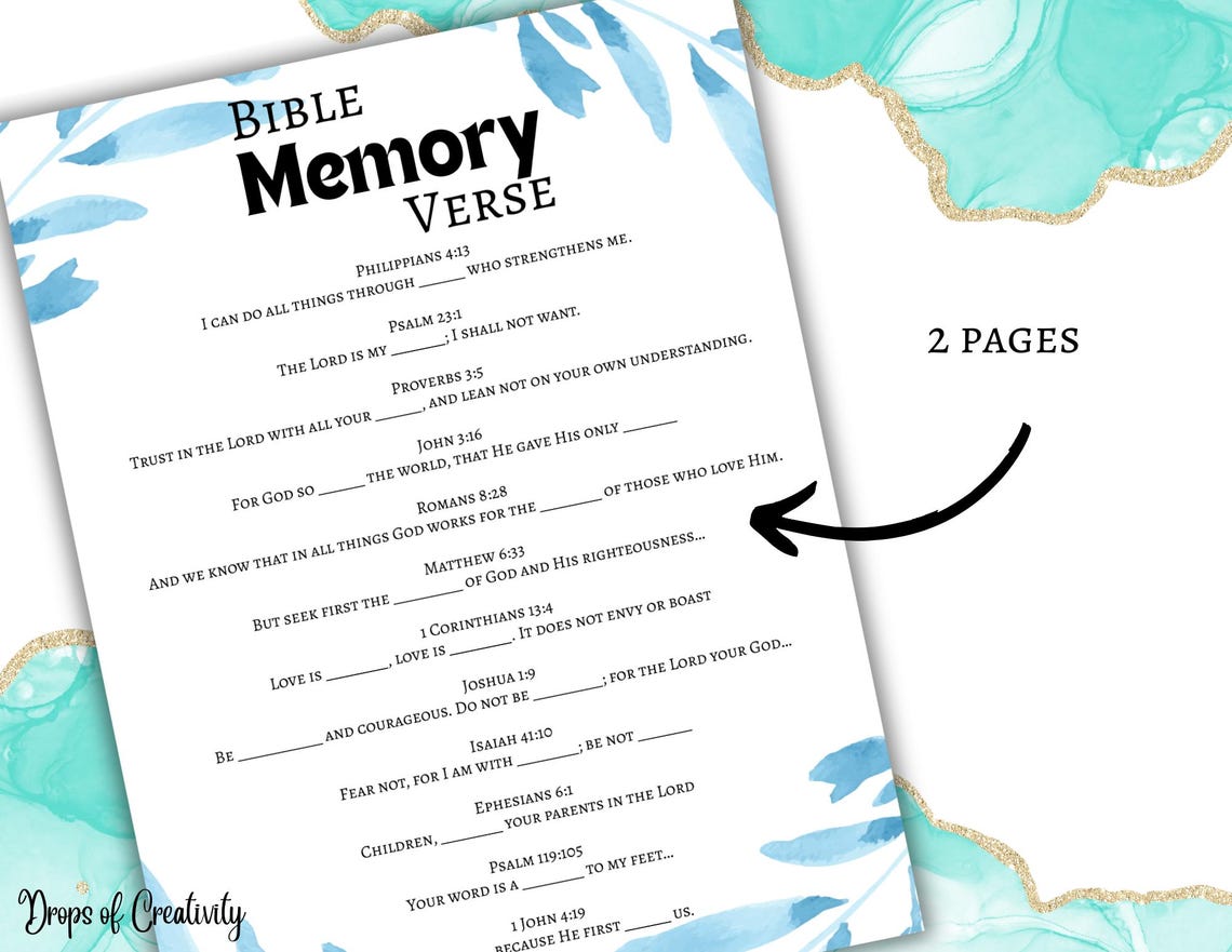 Bible Memory Verse Worksheet Printable – Fill in the Blank Bible Study ...