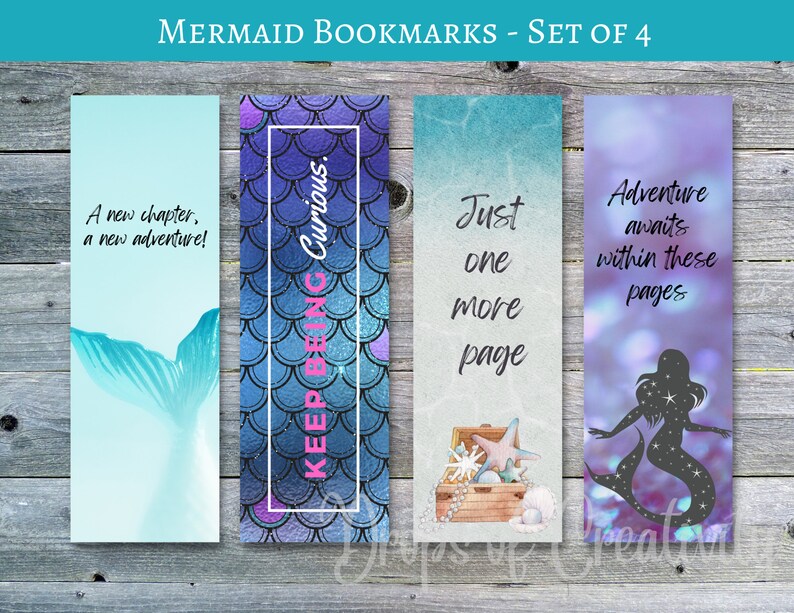 Mermaid Bookmarks Set of 4 Printables - Etsy