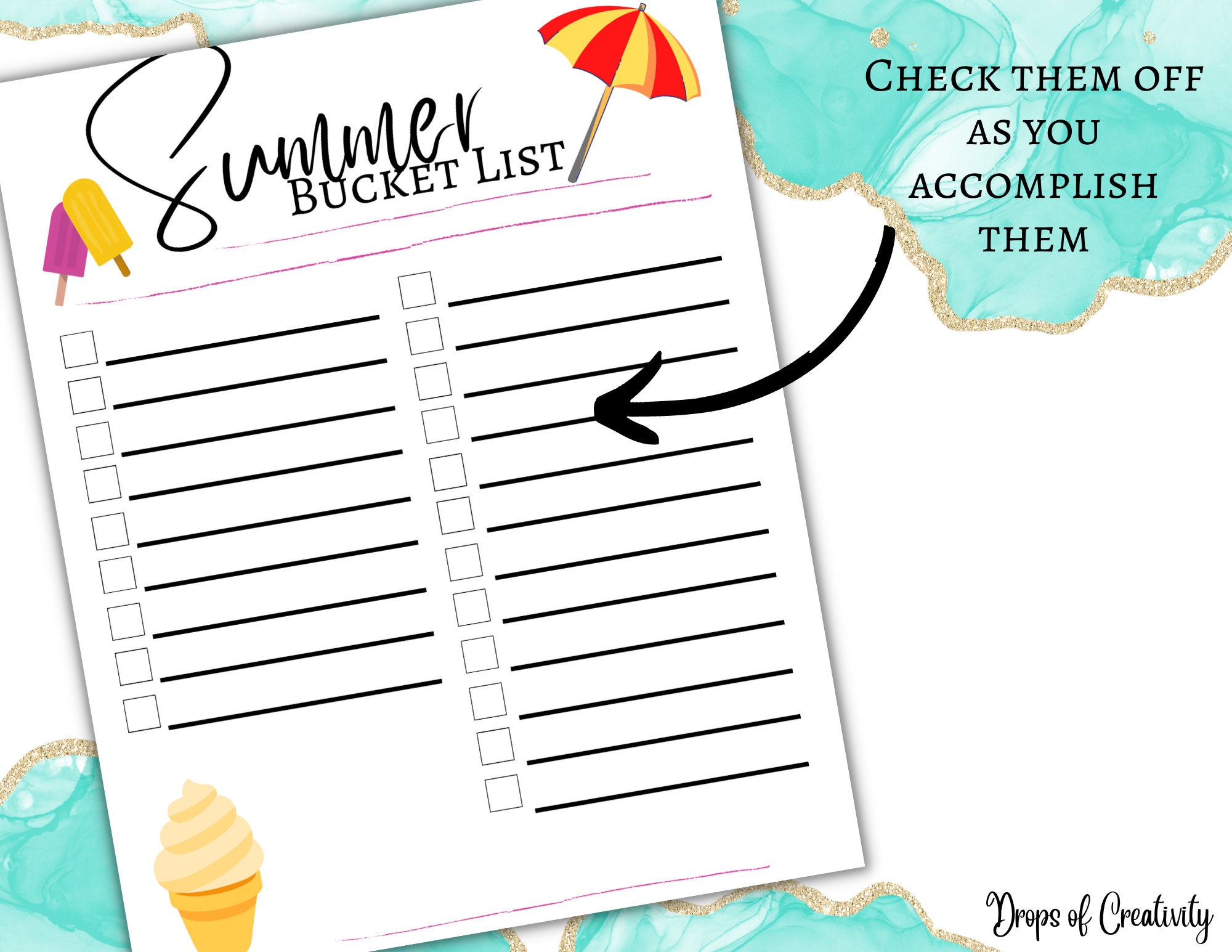Summer Bucket List, Summer Check List, Printable, PDF - Etsy