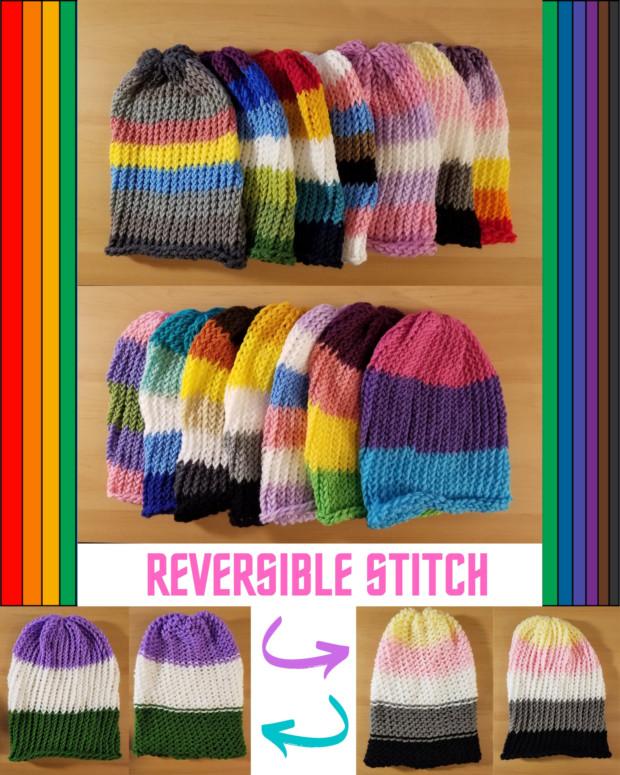 Handmade Reversible Knitted Pride Beanie Hat LGBTQ Pride - Etsy Australia