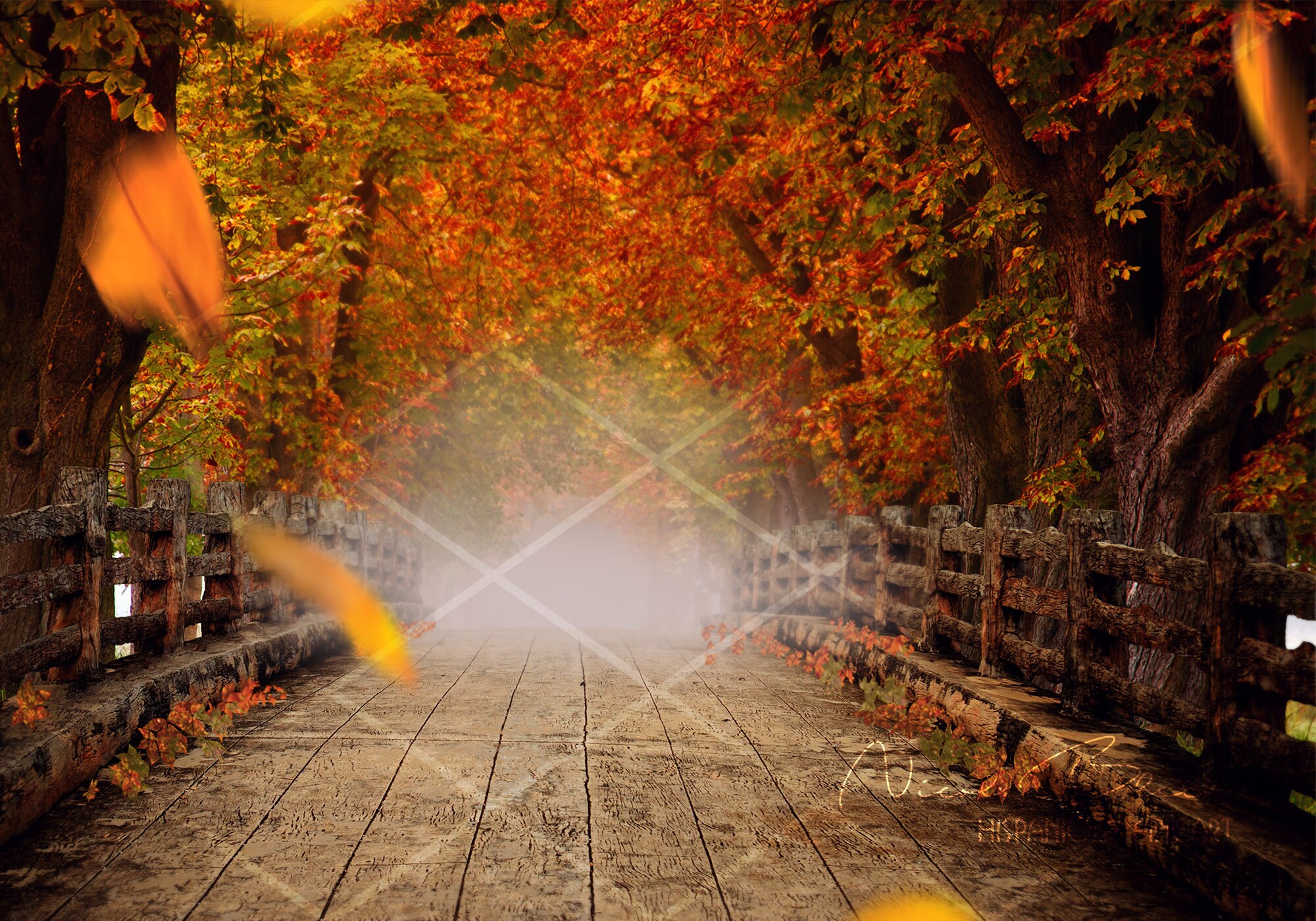 Autumn Bridge Backdrop Fall Photography Backdrop Digital - Etsy