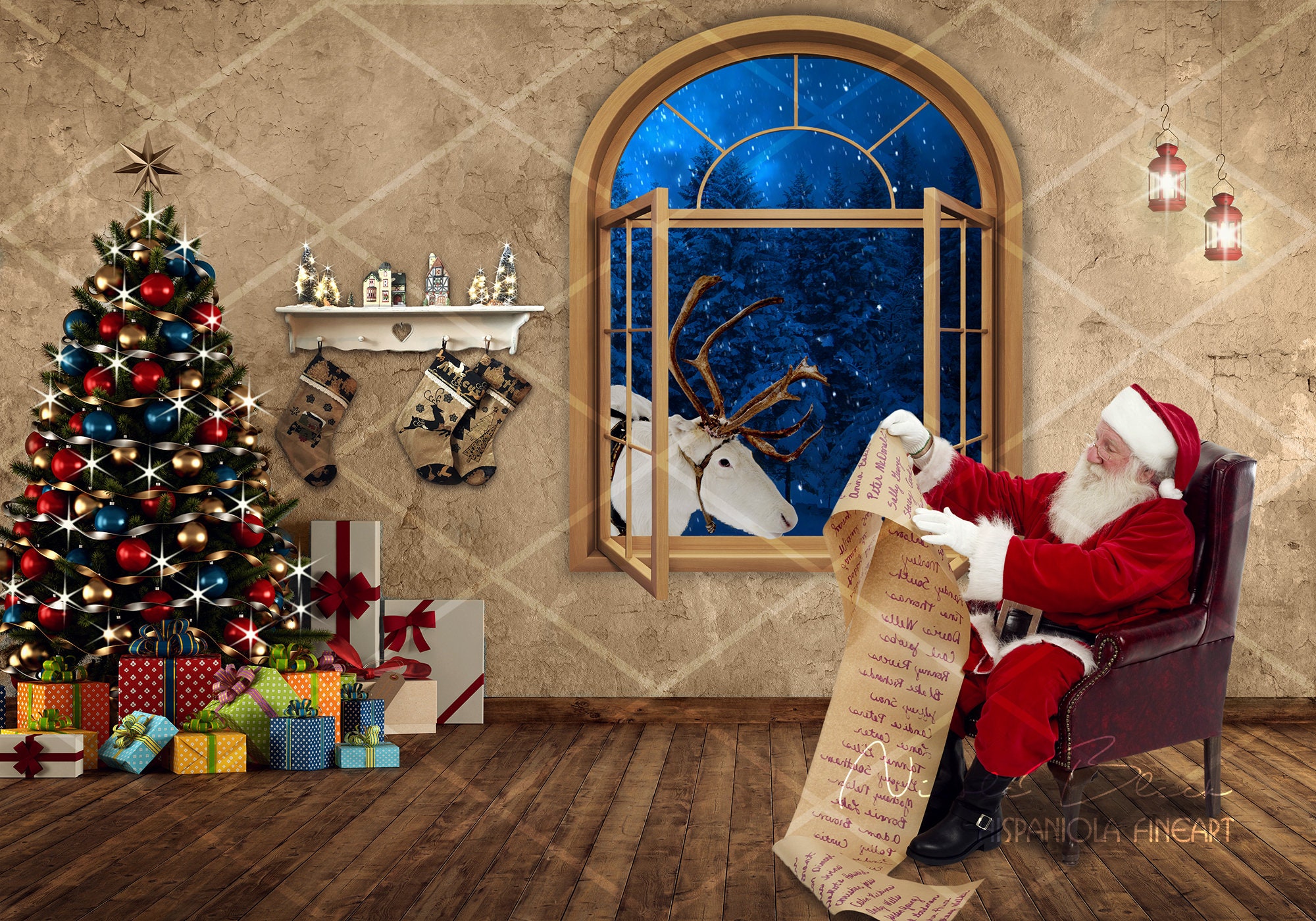 Santa Claus Christmas Backdrop Reindeer Background | Etsy