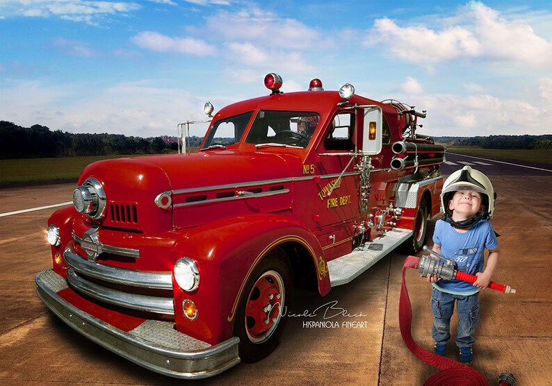 Firefighter Truck premade Backdrop Firefighter Backdrop | Etsy