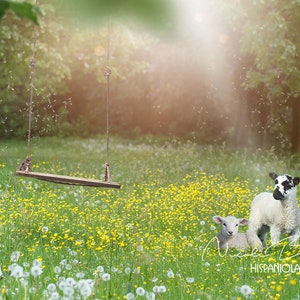 Swing and Lambs Scene Easter Backdrop Premade Backdrop Digital Download ...