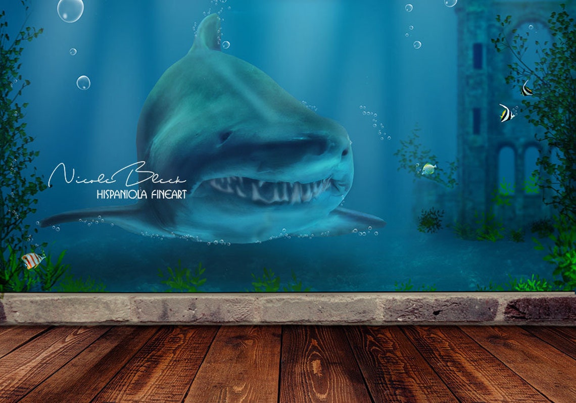 Shark Aquarium Scene Premade Backdrop Shark Backdrop | Etsy