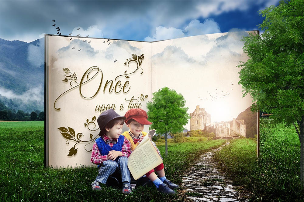 Open Book Backdrop Once upon a time Scene premade Backdrop | Etsy