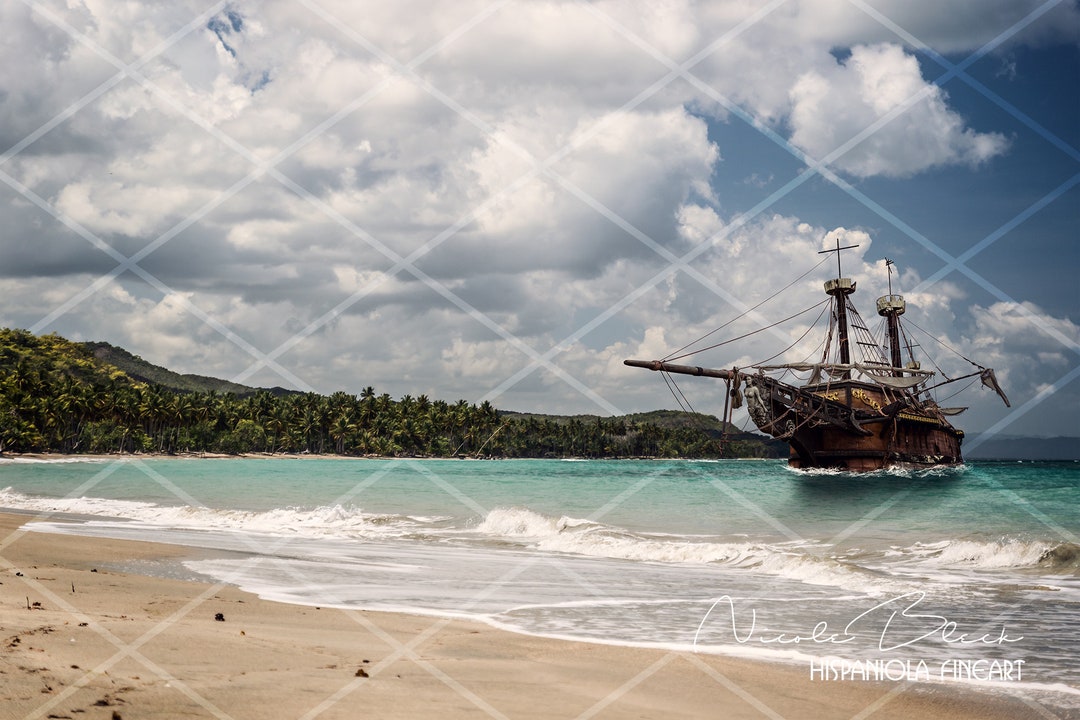 Caribbean Pirate Ship Backdrop Corsair Premade Background Digital ...