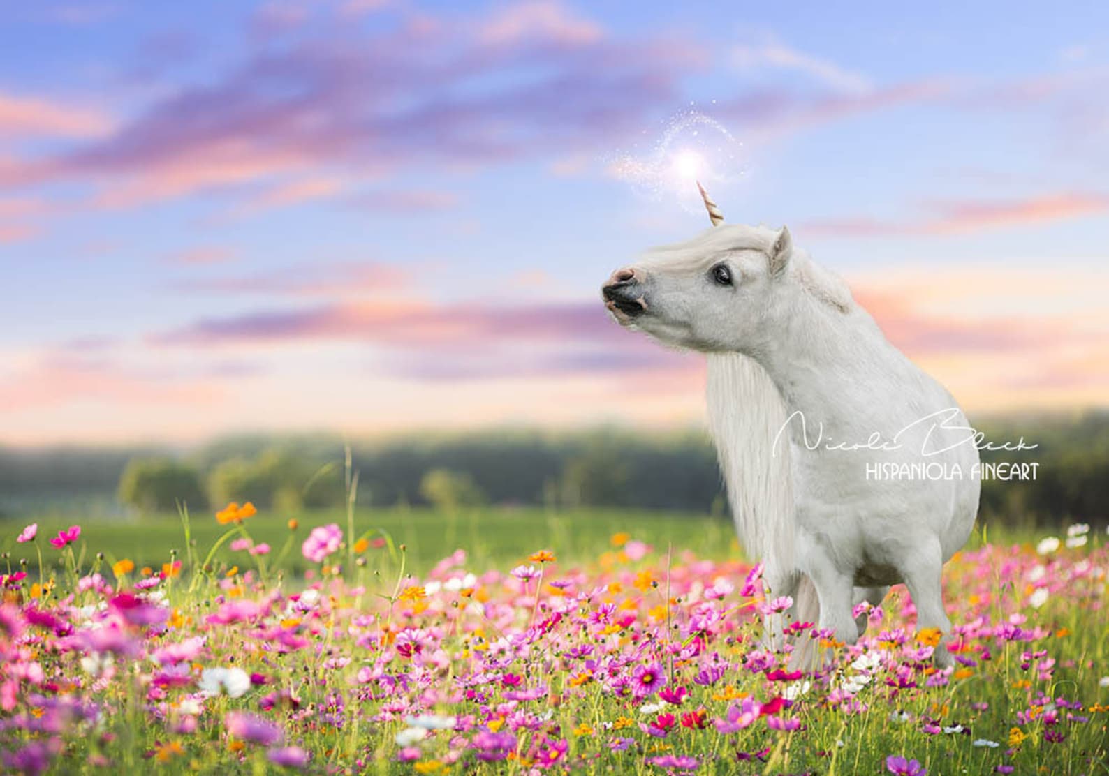 Unicorn in Flower Field Scene Realistic Unicorn Backdrop | Etsy