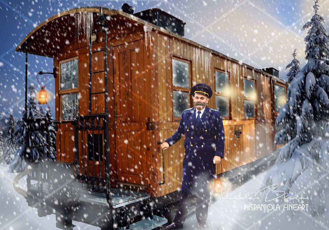 Polar Express With Conductor Steam Train Backdrop Premade - Etsy
