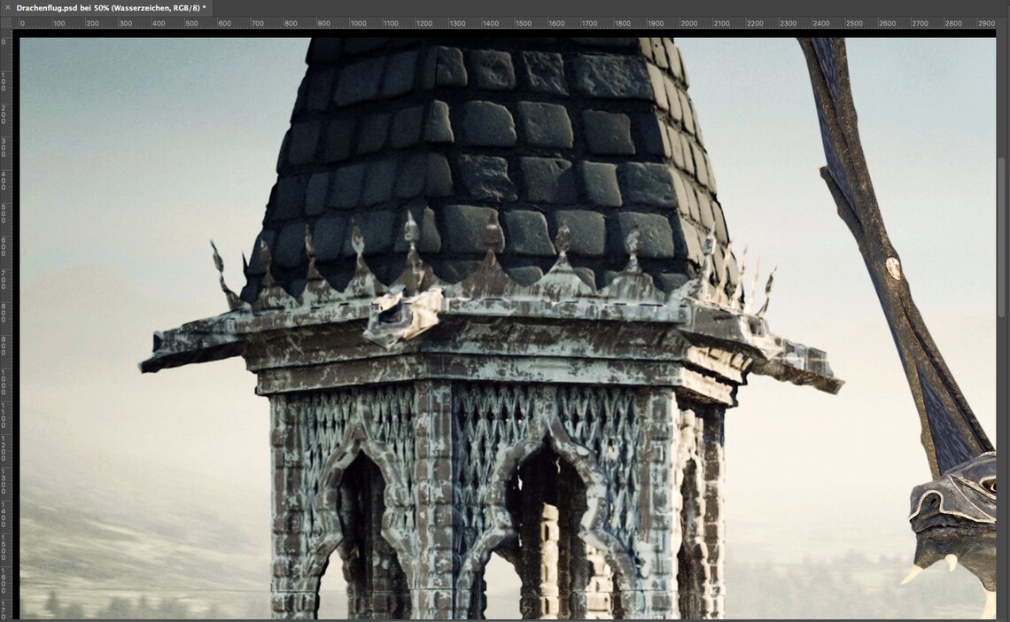 Flying Dragon with Tower Scene premade Backdrop Dragon | Etsy