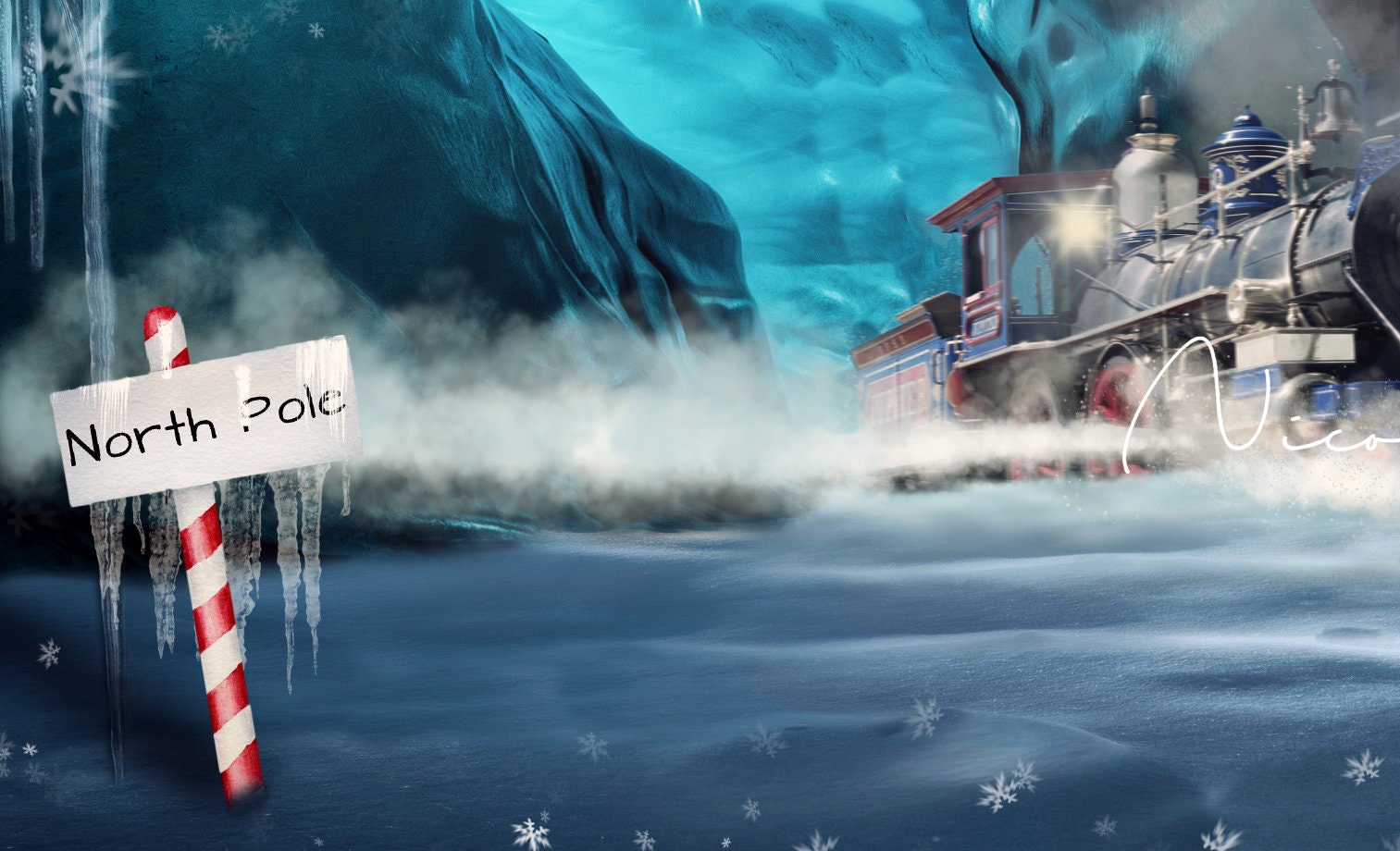 Polar Express at North Pole Steam Train Premade Backdrop - Etsy