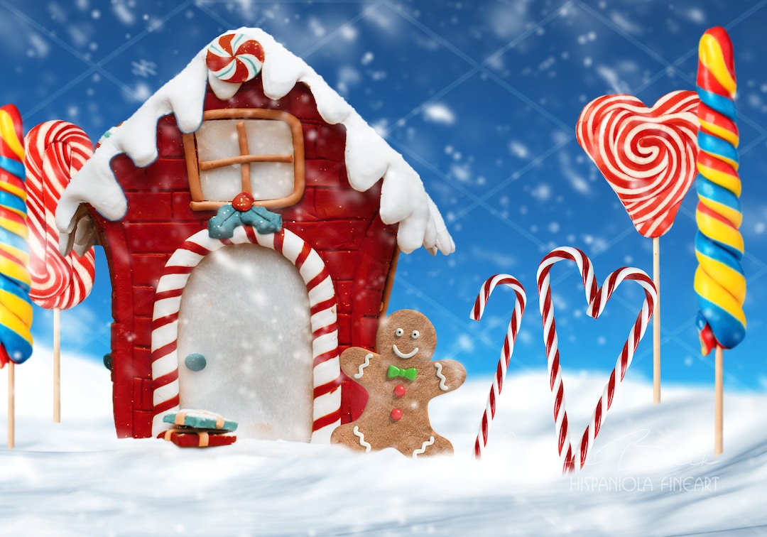Christmas Gingerbread Backdrop House Digital Backdrop Gingerbread ...