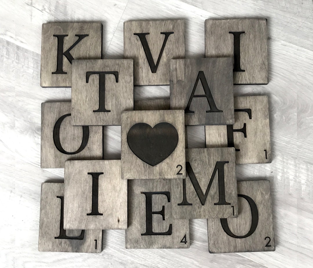 Engraved Wood Scrabble Tiles: Custom Family Name Wall Art - Etsy
