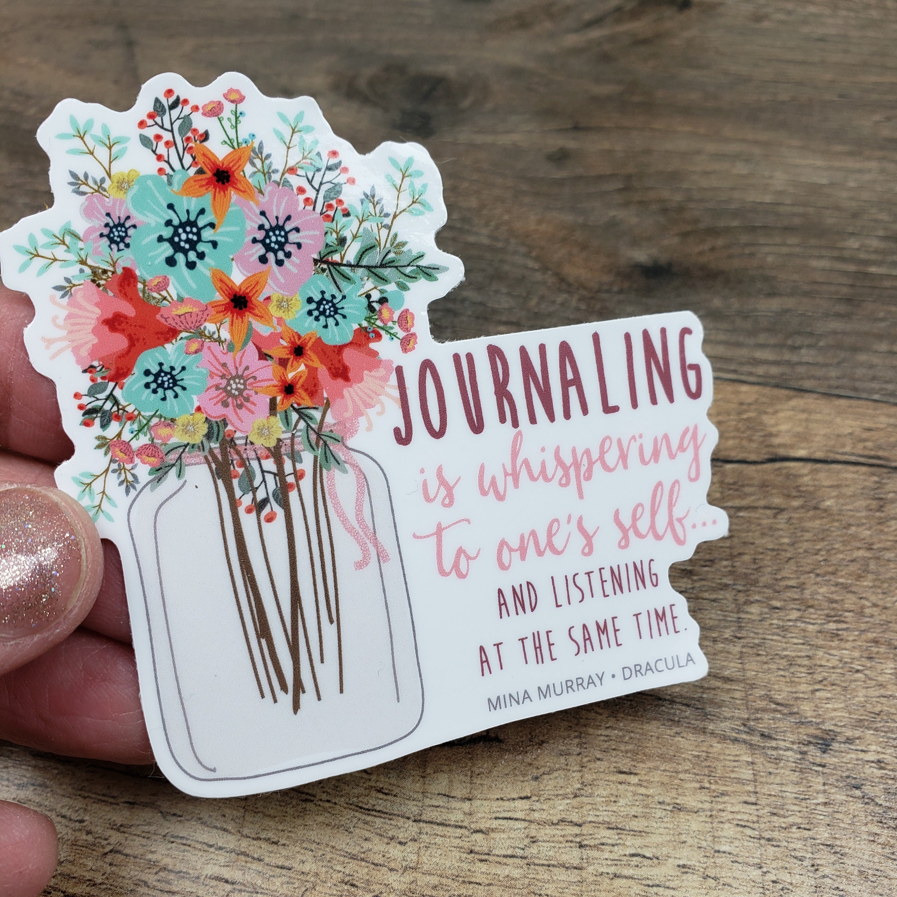 Journaling Quote With Jar of Flowers Vinyl Sticker for | Etsy