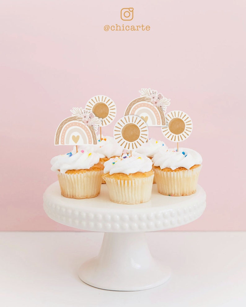 Boho Rainbow Toppers | Boho Rainbow Party | Boho Rainbow Cupcakes ...