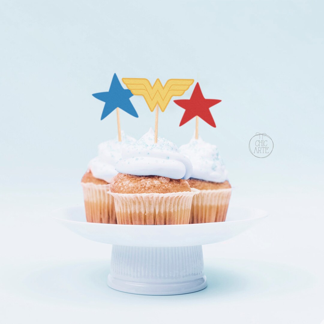 Wonder Woman Cupcake Toppers, Birthday Party Decoration (digital ...