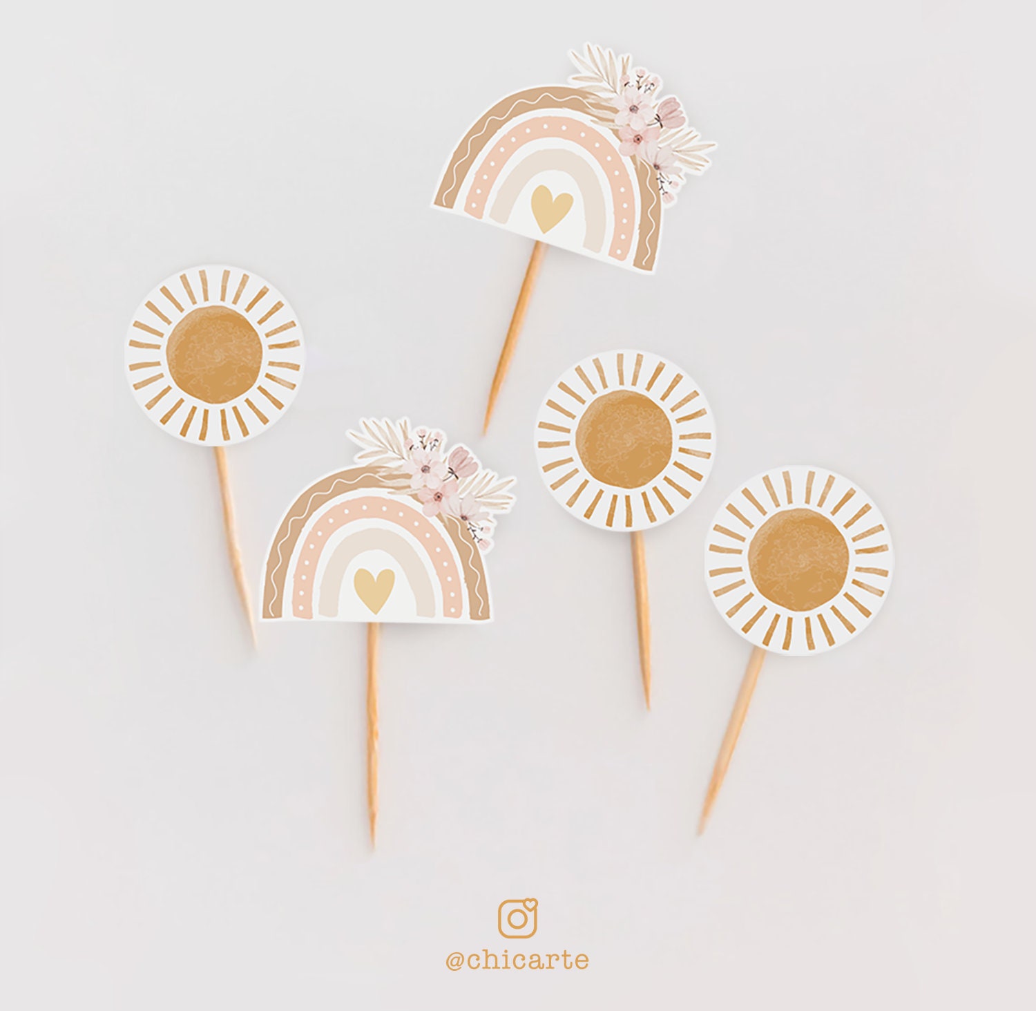 Boho Rainbow Toppers | Boho Rainbow Party | Boho Rainbow Cupcakes ...