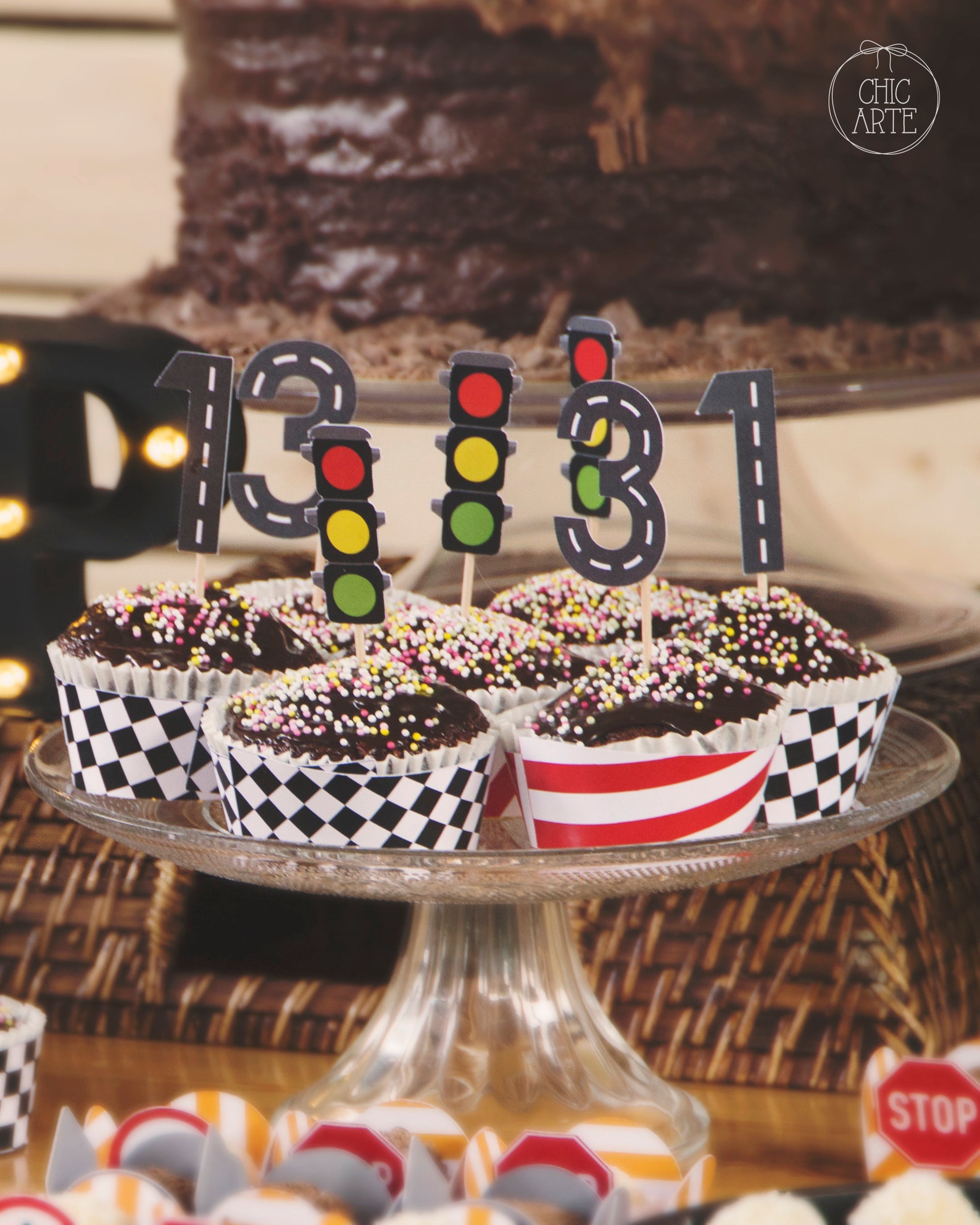 Traffic Light Cupcake Toppers, Race Car Birthday Party (digital ...