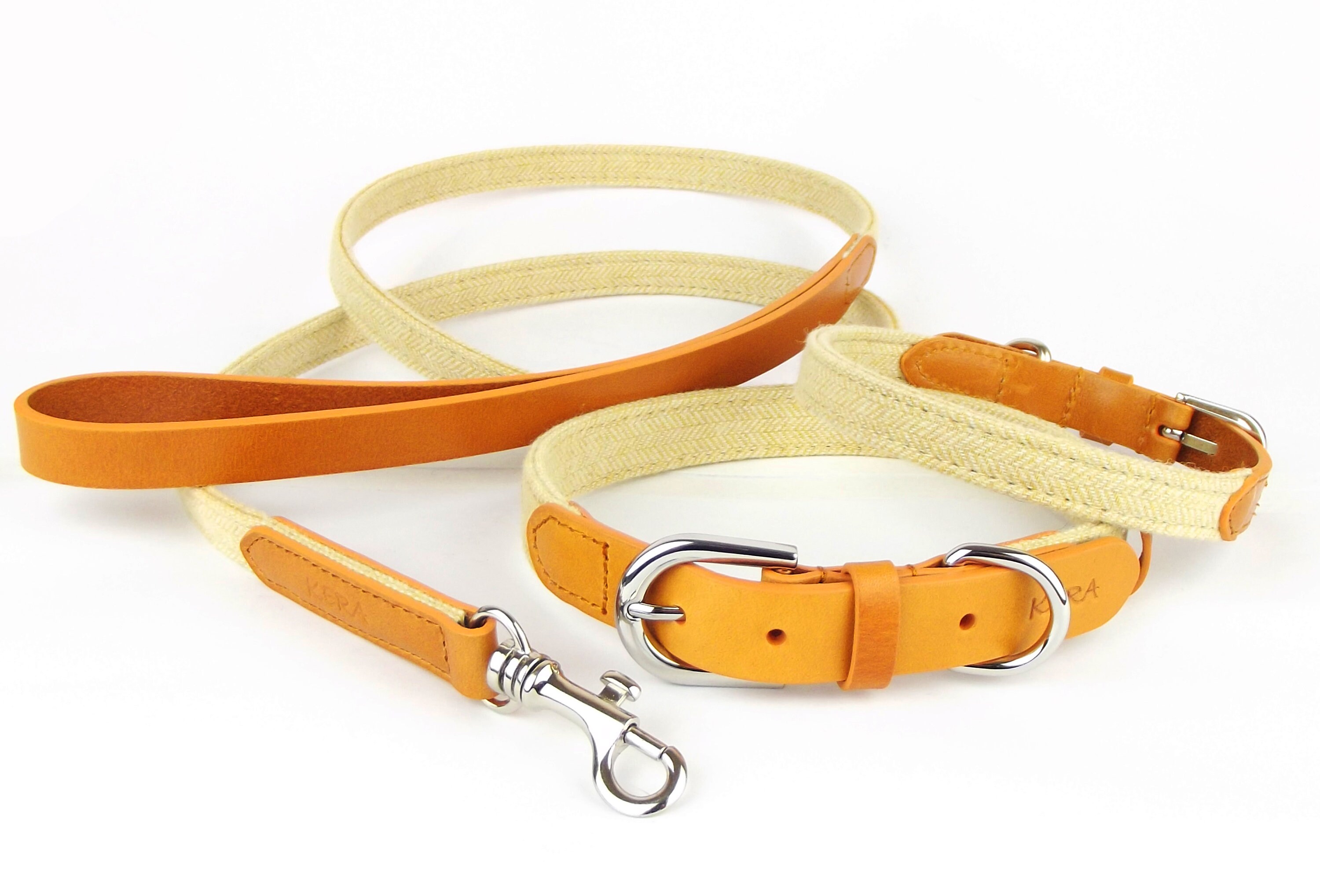 Leather and Tweed Dog Collar & Lead Matching Set Amber XS / S / M - Etsy
