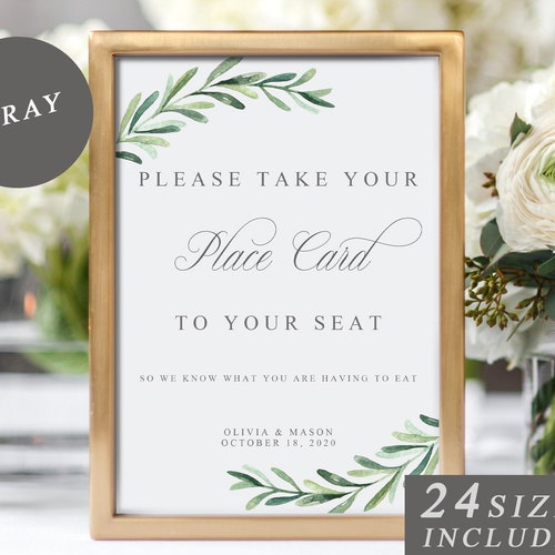 Place Card Sign Greenery Namecard Template Editable Wedding | Etsy
