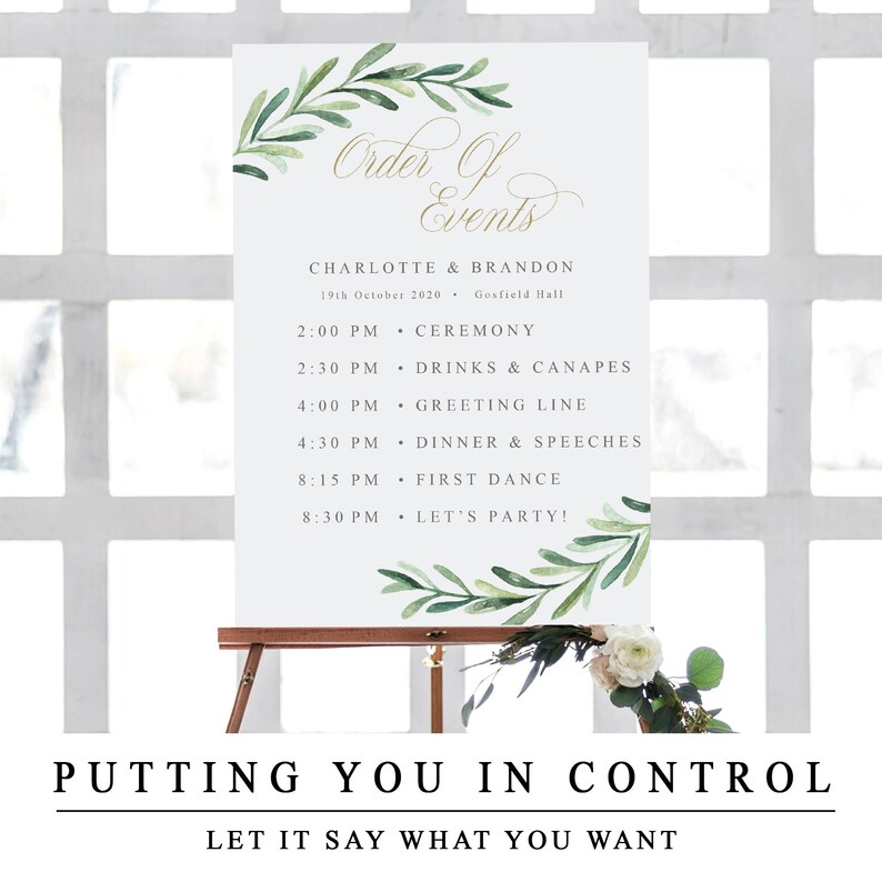 Greenery Wedding Order of Events Card With Gold Calligraphy - Etsy UK