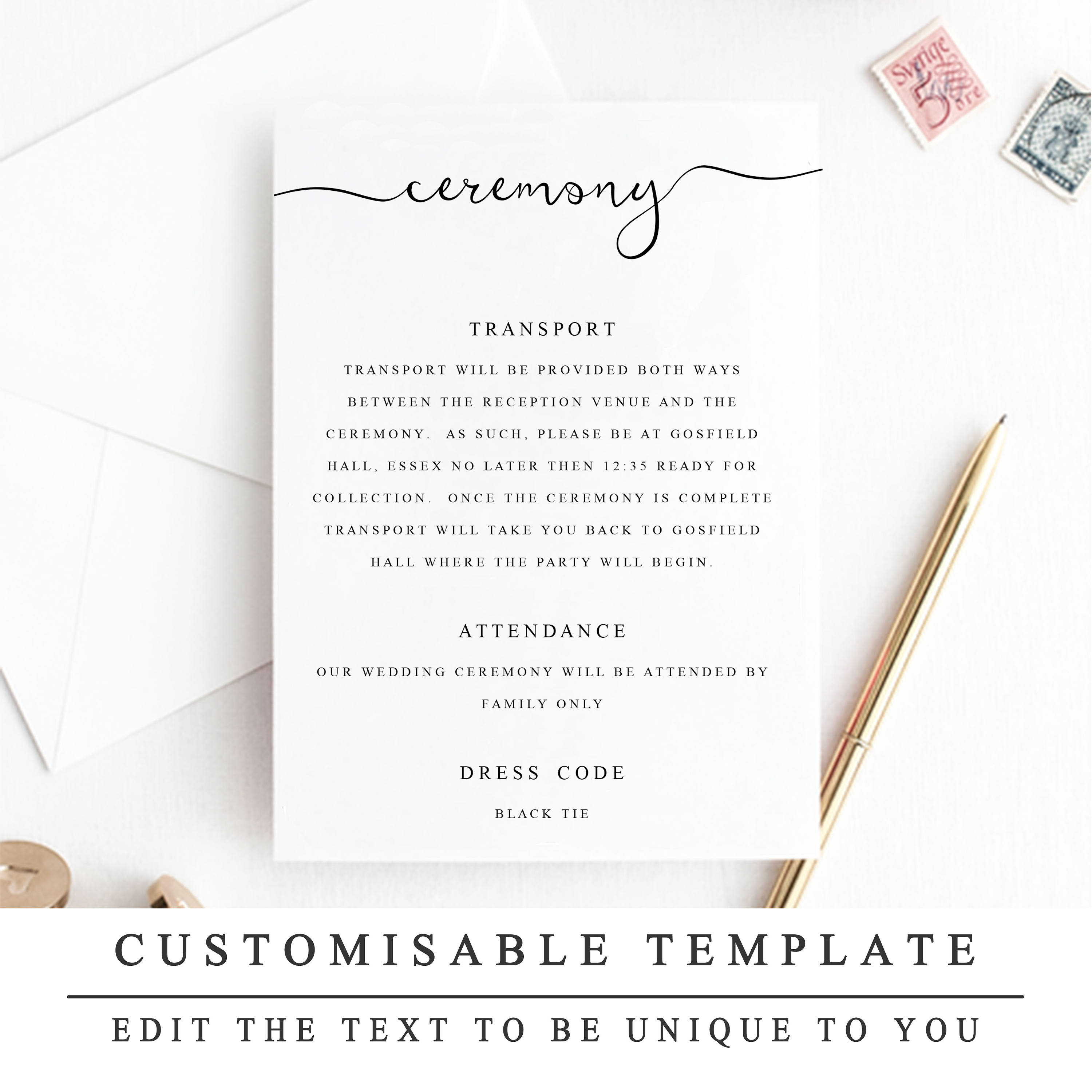 Printable Wedding Ceremony Template, Wedding Insert Cards, Elegant ...