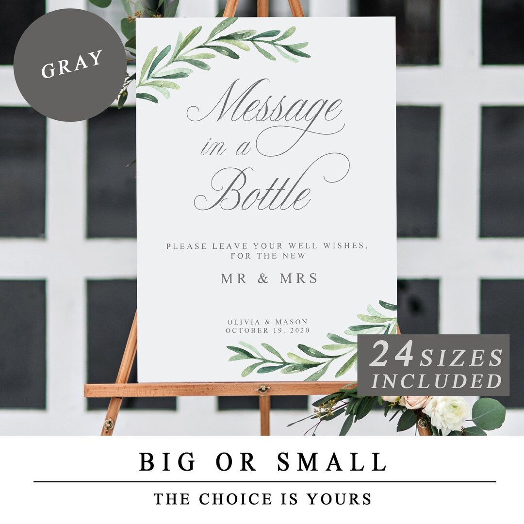 Greenery Message in A Bottle Wedding Guest Book Sign, Nautical Wedding ...