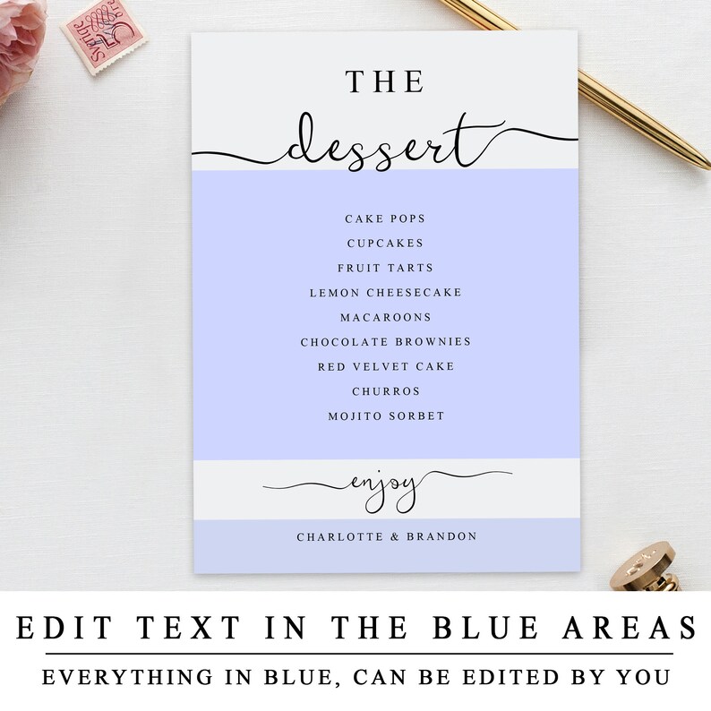 Dessert Menu Template The Dessert Sign Dessert Menu Sign | Etsy