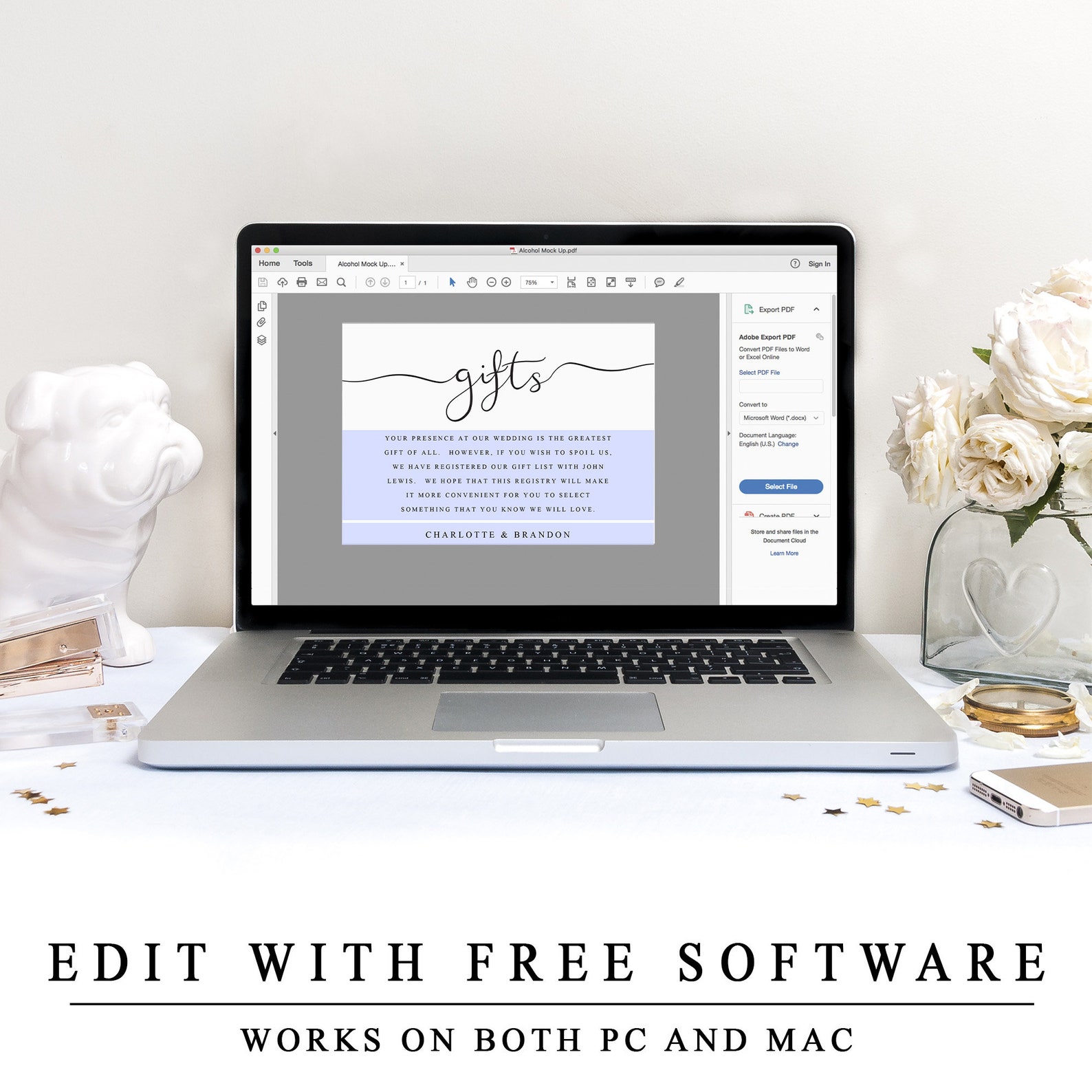 Printable Wedding Gift Registry Template, Wedding Insert Cards, Elegant ...