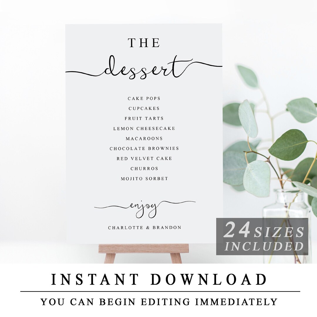 Dessert Menu Template, the Dessert Sign, Dessert Menu Sign, Wedding ...