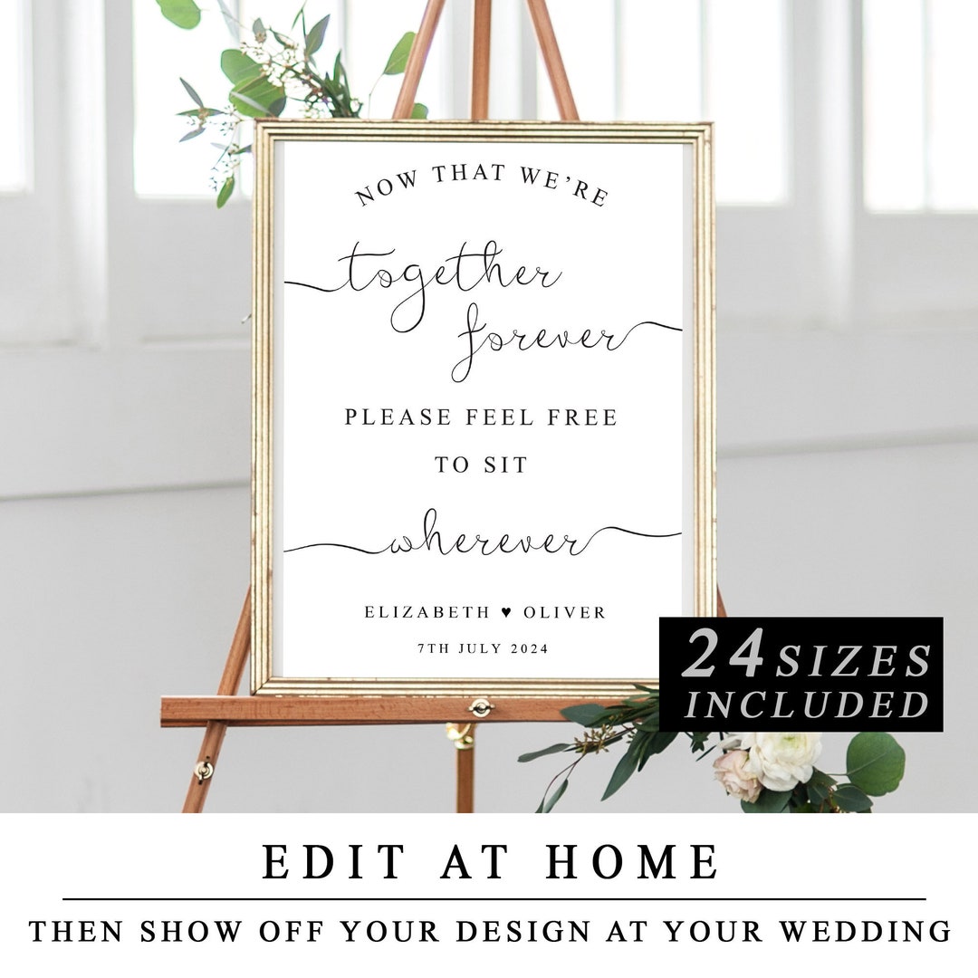 Together Forever, Feel Free to Sit Together Sign, Printable Choose A ...