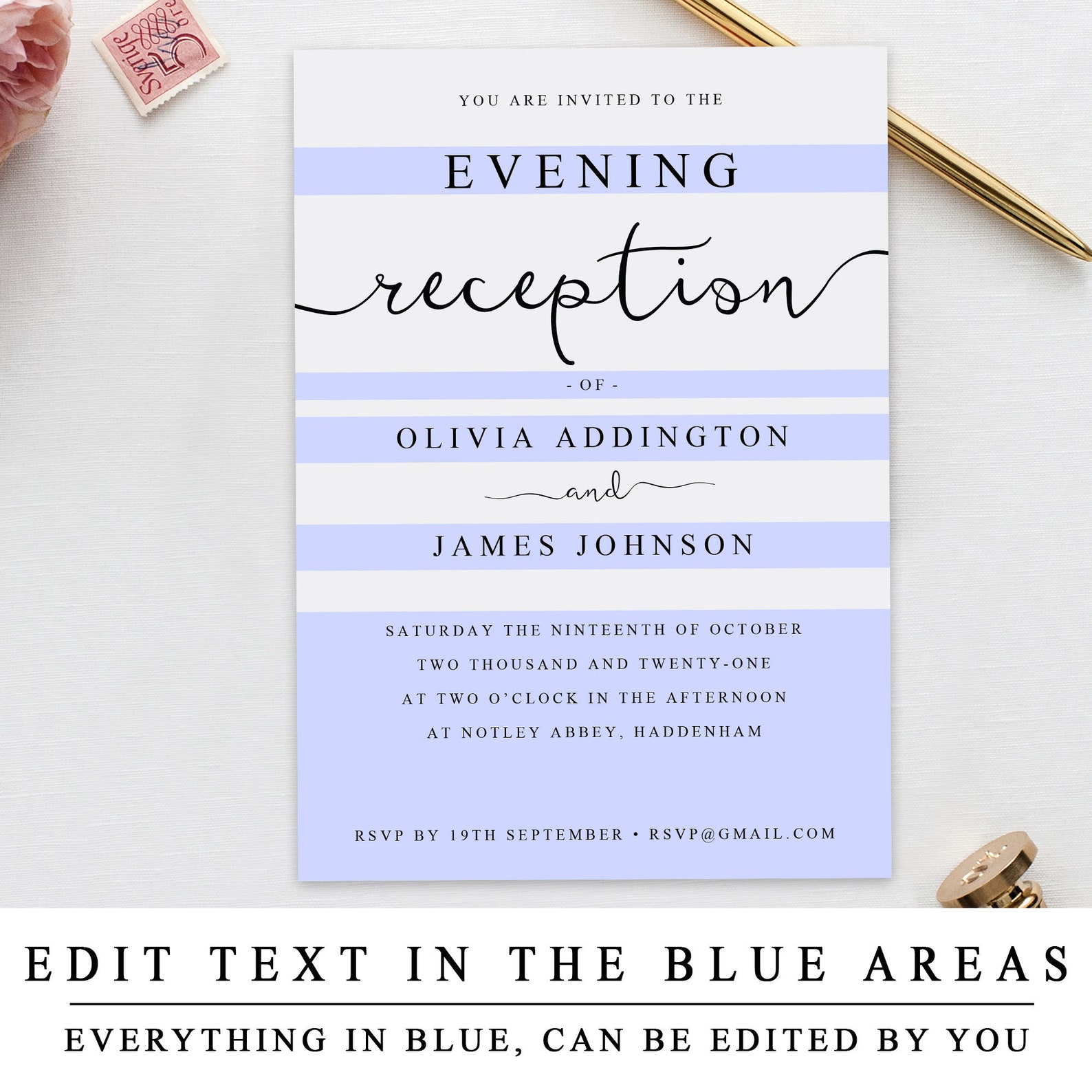 Print at Home Evening Reception Wedding Invitation Template - Etsy UK