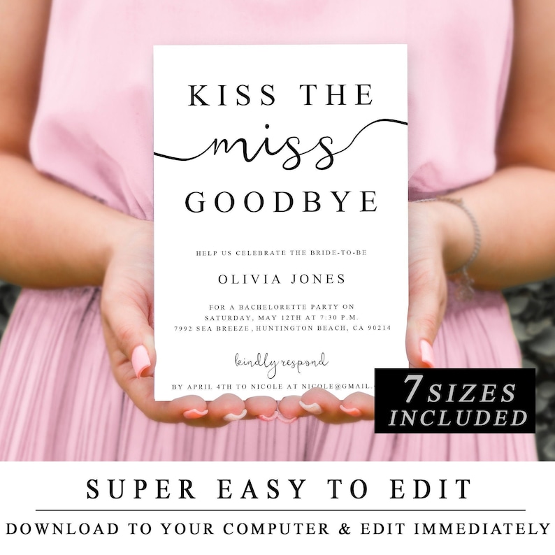 Kiss the Miss Goodbye Invitation DIY Bachelorette Party - Etsy