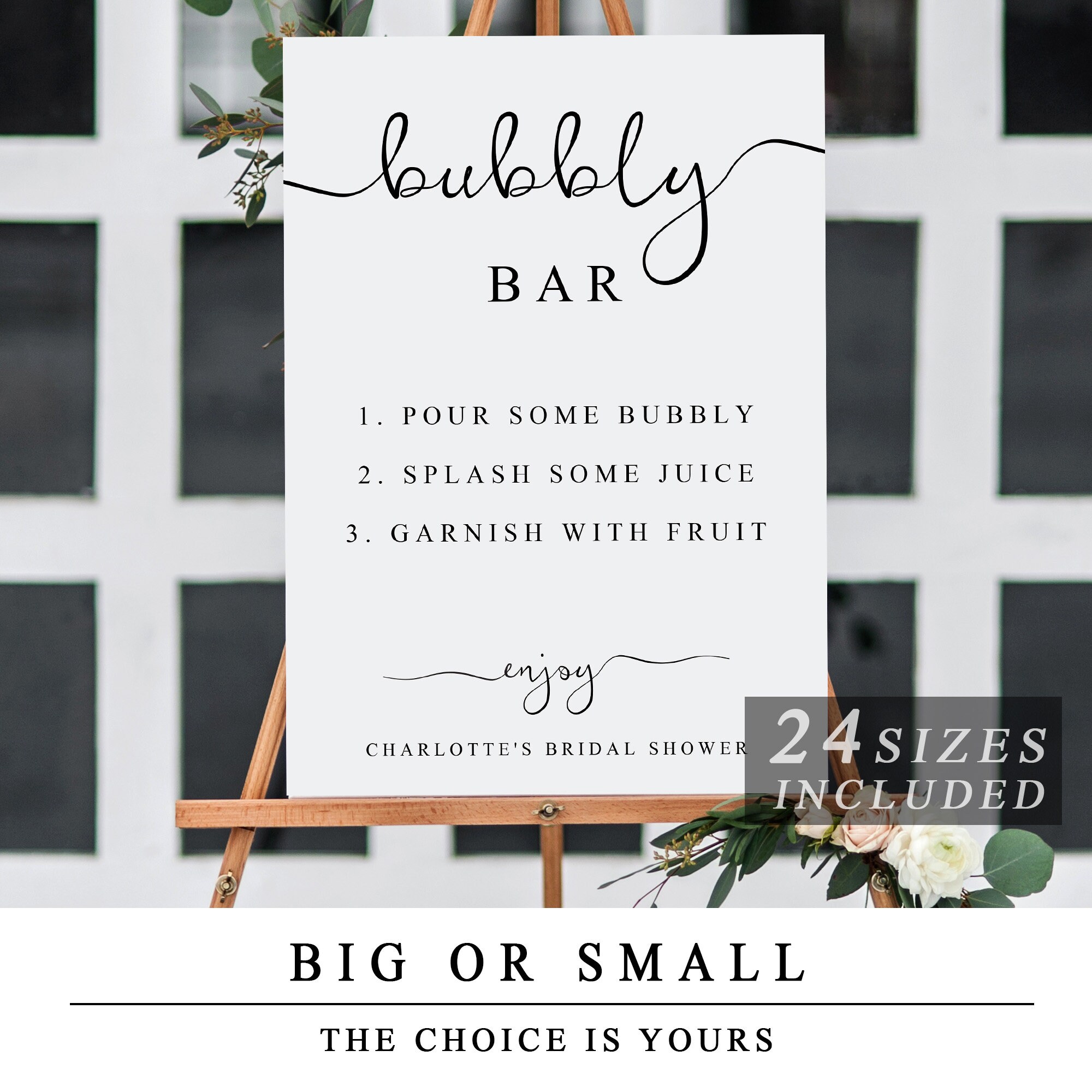 Bubbly Bar Sign, Bridal Shower Champagne Bar, Bubbly Bar Printable Sign ...