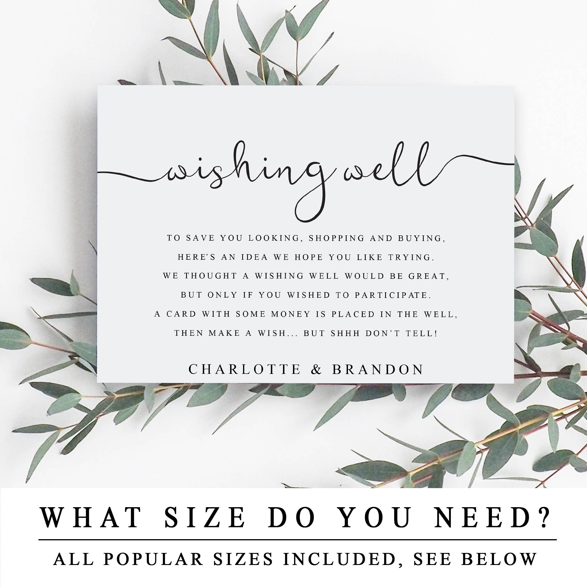 Printable Wedding Wishing Well Template, Wedding Insert Cards, Elegant ...