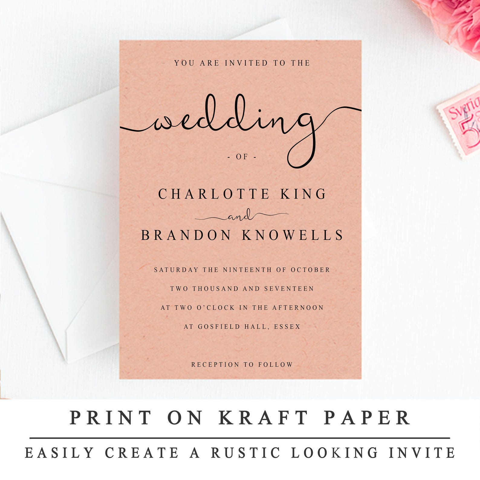 Print at Home Wedding Invitation Template, DIY Wedding Invitation ...