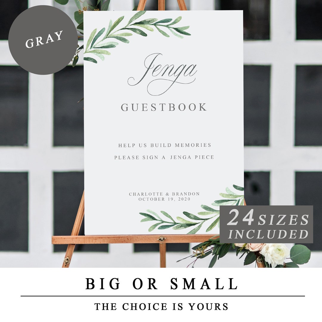 Greenery Jenga Guestbook Sign, Printable Wedding Jenga Sign, Help Us ...