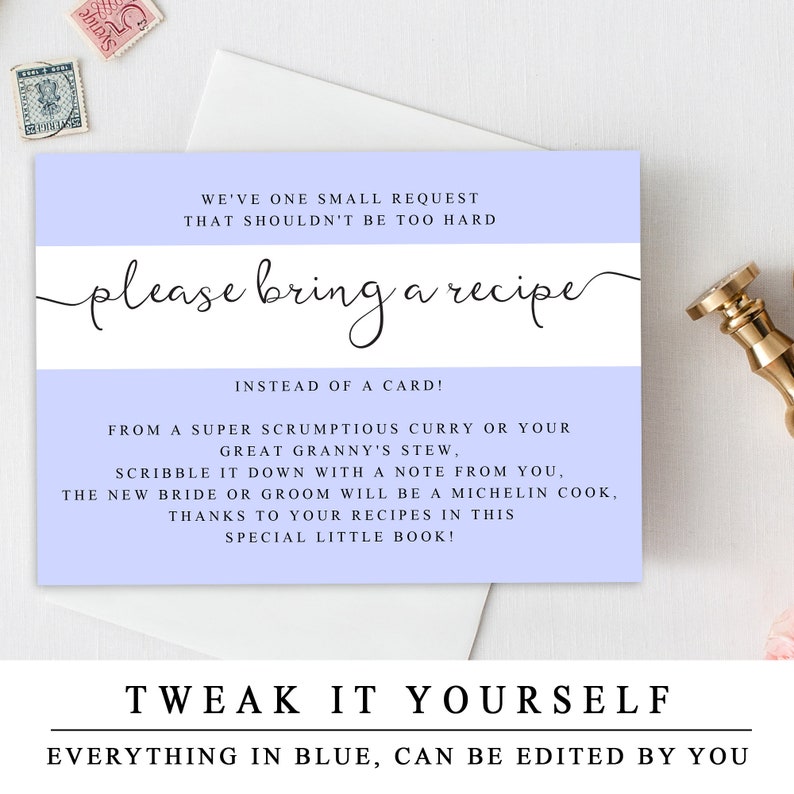 Please Bring a Recipe Instead of a Card! Insert for Bridal Shower ...