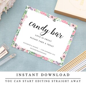 Floral DIY Printable Wedding Sign, Wedding Candy Bar Sign, Sweet Cart ...
