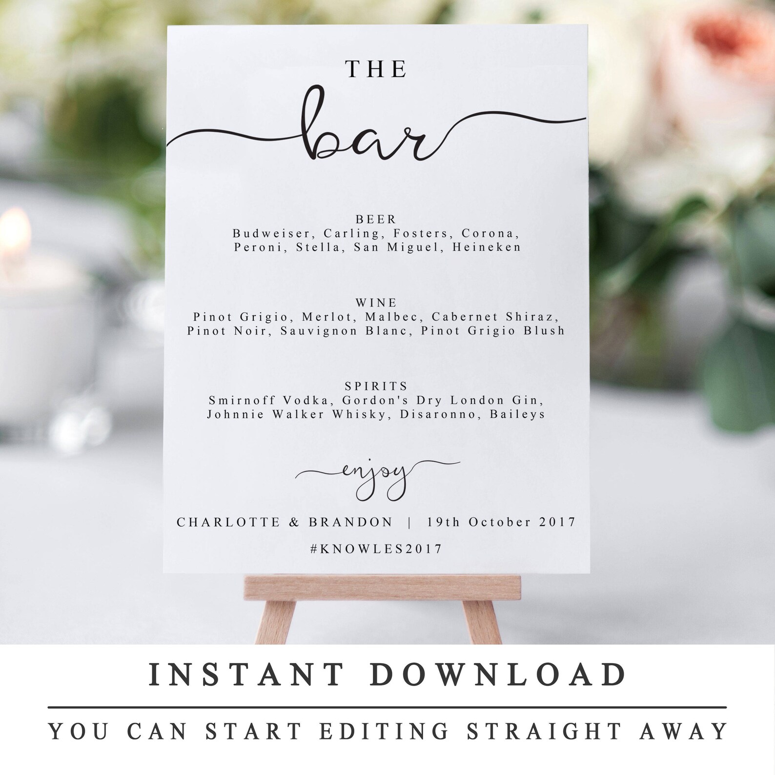 DIY Wedding Bar Menu Sign Personalised Wedding Bar Sign - Etsy